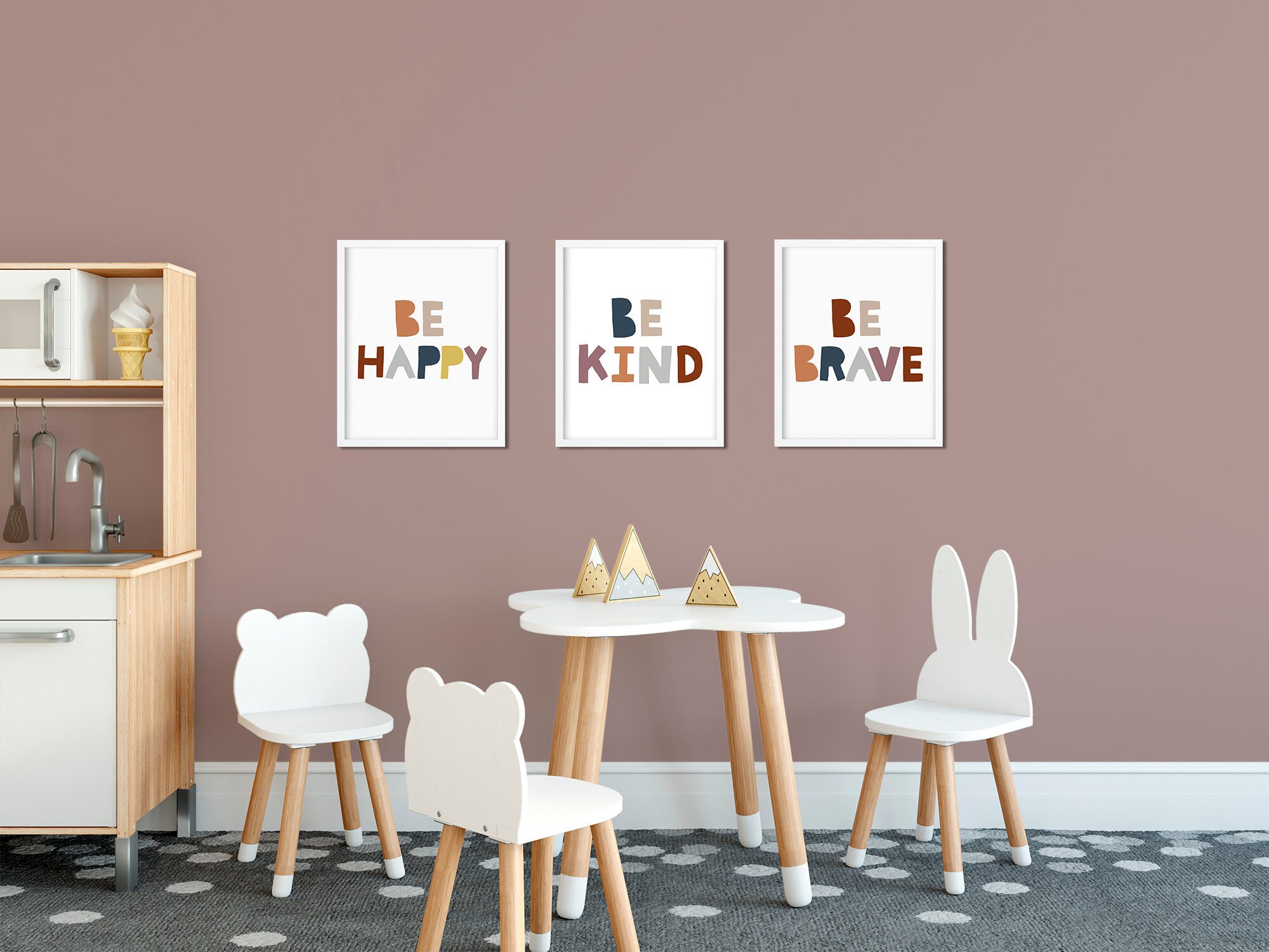 Be Kind Brave Happy Playroom Printable Set 3 Boho Earthy - Etsy