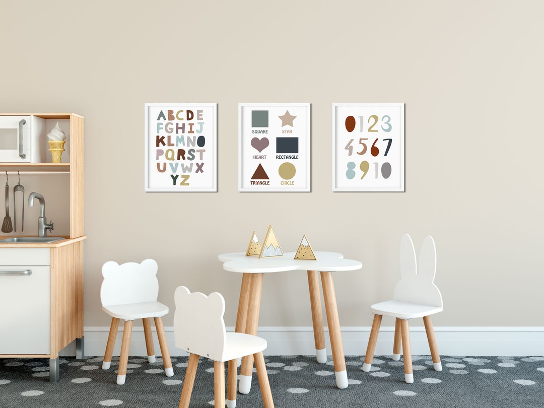 Alphabet Shapes Numbers- Playroom Printable - Set Boho Earthy Neutral ...