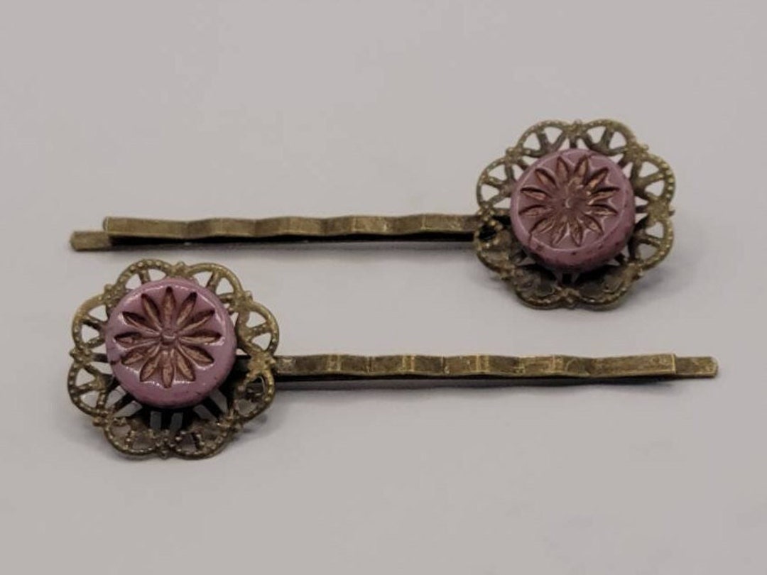 Bronze Colored Bobbie Pins / Hair Pins With Czech Glass Bead Detail - Etsy