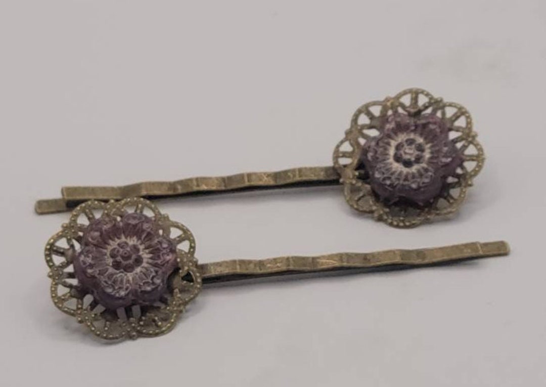 Bronze Colored Bobbie Pins / Hair Pins With Czech Glass Bead Detail - Etsy
