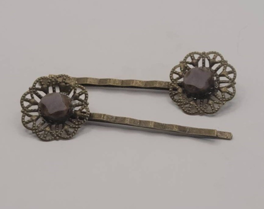 Bronze Colored Bobbie Pins / Hair Pins With Czech Glass Bead Detail - Etsy