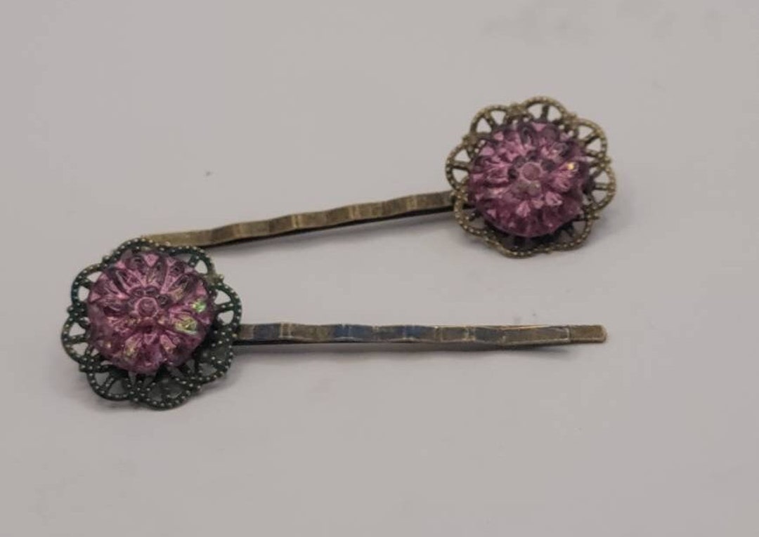 Bronze Colored Bobbie Pins / Hair Pins With Czech Glass Bead Detail - Etsy