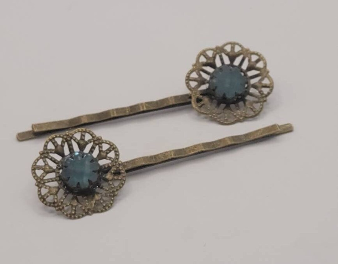Bronze Colored Bobbie Pins / Hair Pins With Czech Glass Bead Detail - Etsy