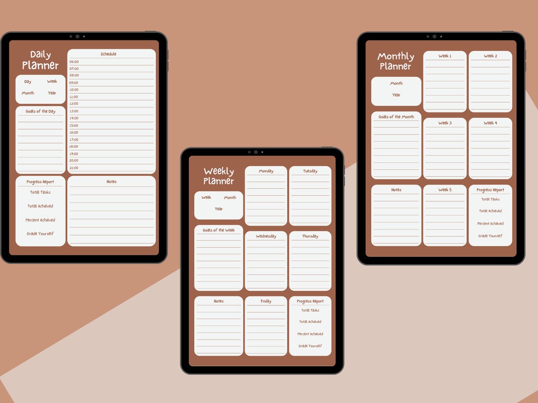 Brown and White Simple Planner Landscape Daily Weekly Monthly Planner ...