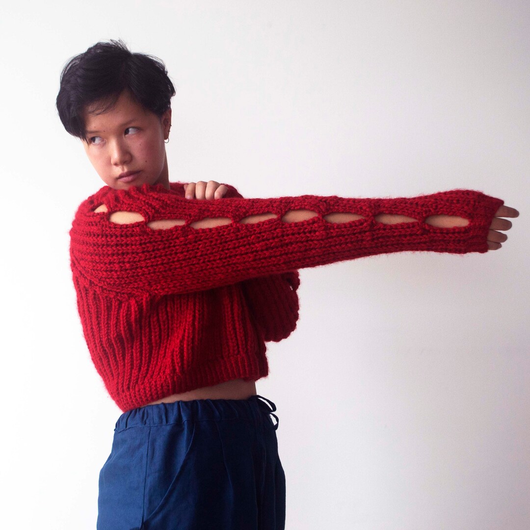 Hand Knit, Chunky, Cropped, Raglan, Red Jumper - Etsy