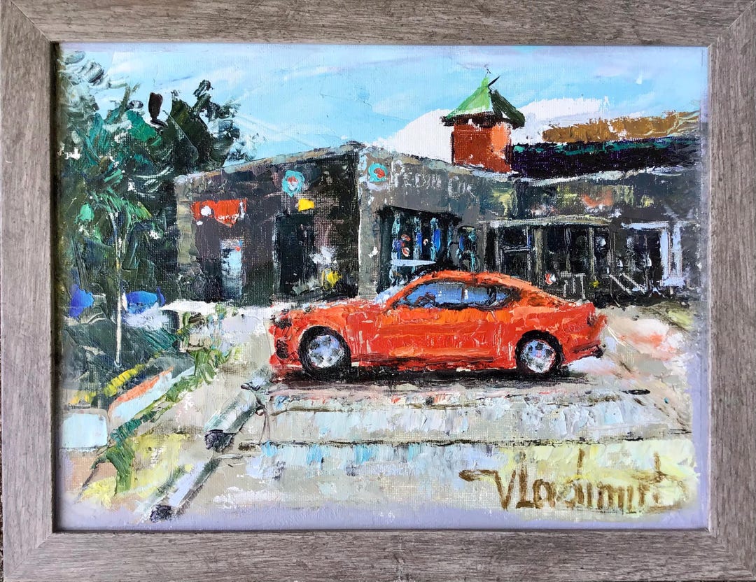 Red Car,9”x12” Expressionism Style Oil Painting .original Art,framed - Etsy