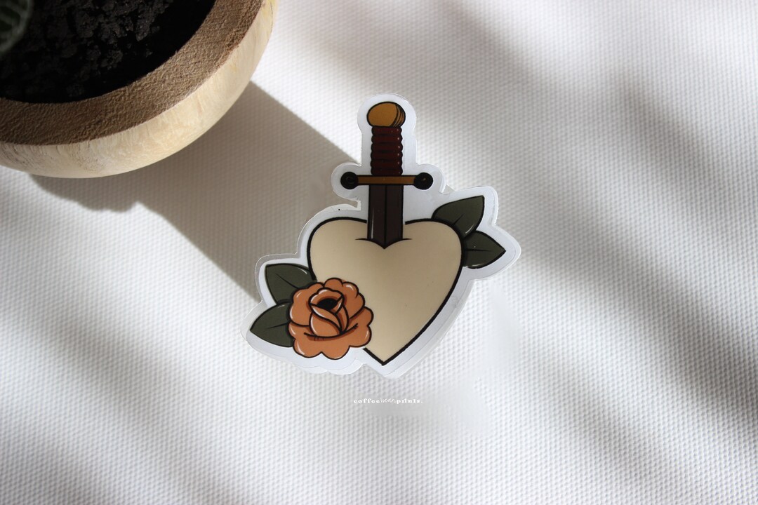 Floral Heart Dagger Clear Sticker Waterproof Stickers, Clear Stickers ...