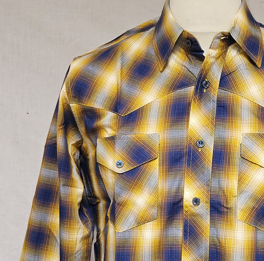 Vintage Style Yellow Blue Check Shirt in Western / Swing Style. Country ...