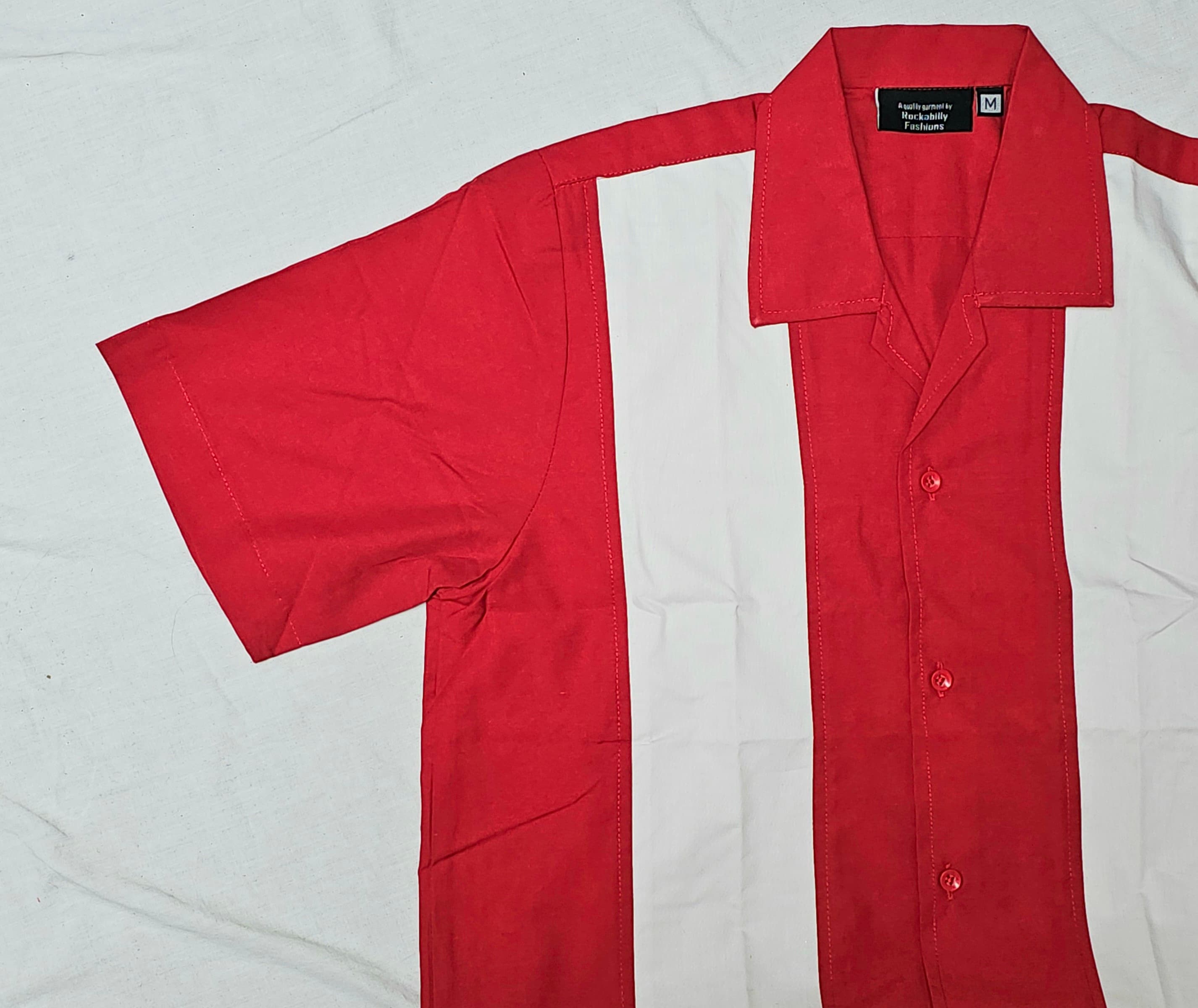Red White Bowling Shirt. Swing Rockabilly 50s Retro Men's Panel Shirt ...