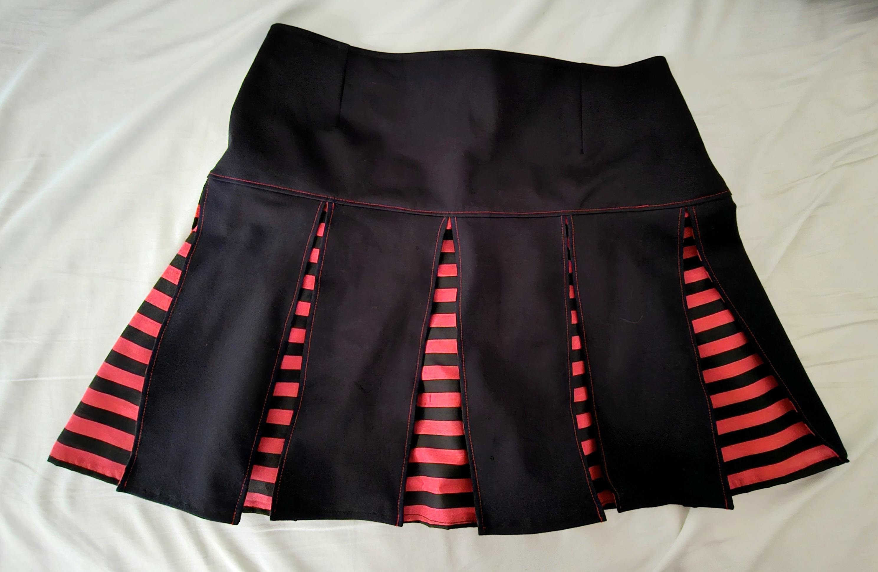 Red Black Stripe Mini Skirt, Size 12-14. Handmade Punk Goth Emo Pleated ...