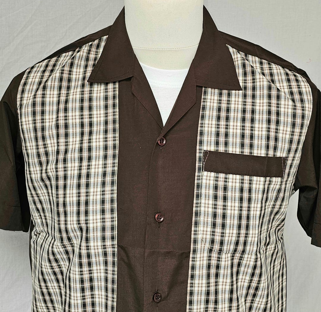 Brown Check Shirt Swing Rockabilly 50s Retro Men's Shirt With Panels ...