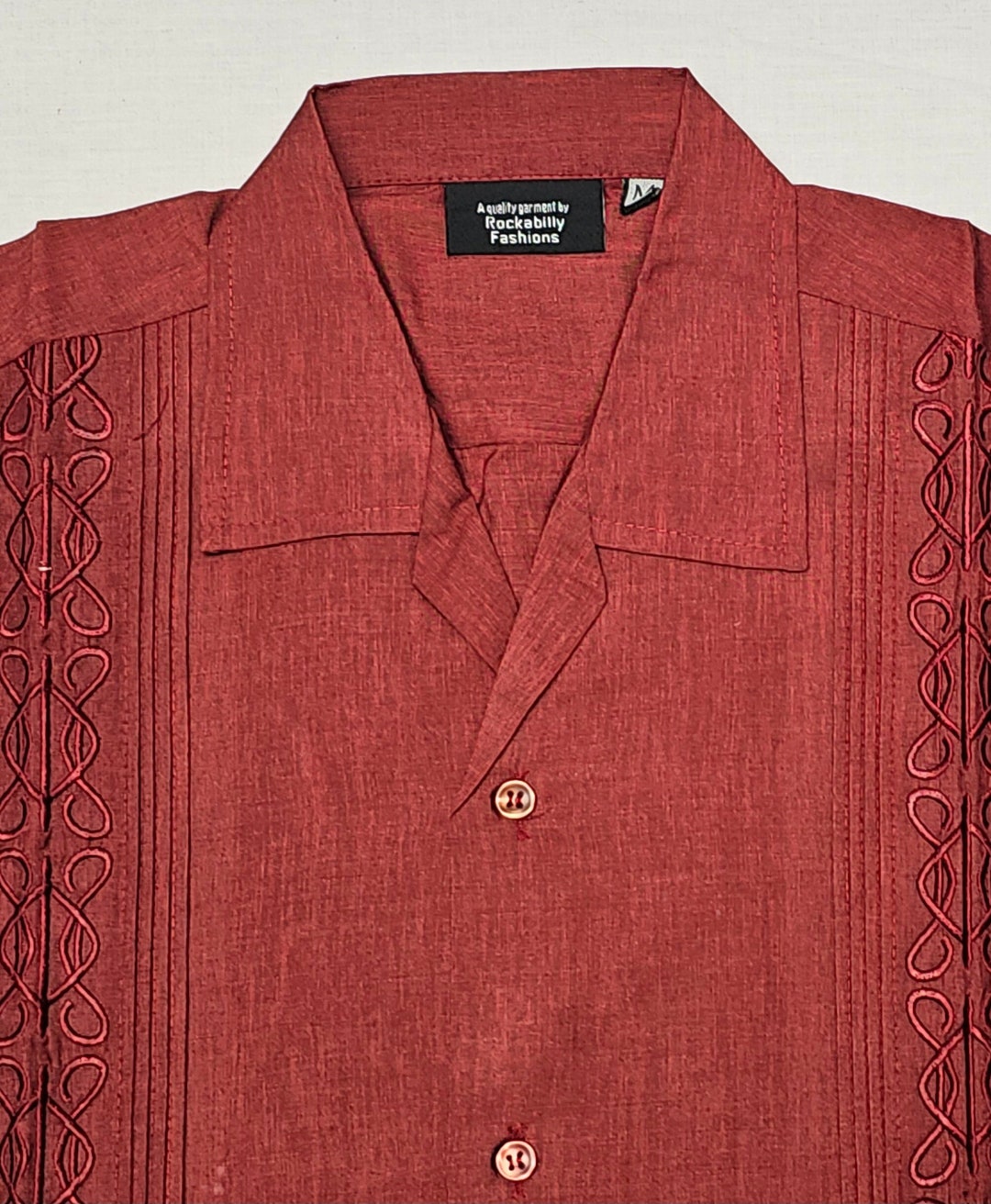 Dark Red Cuban Shirt Swing Rockabilly 50s Jive Guayabera Retro Men's ...