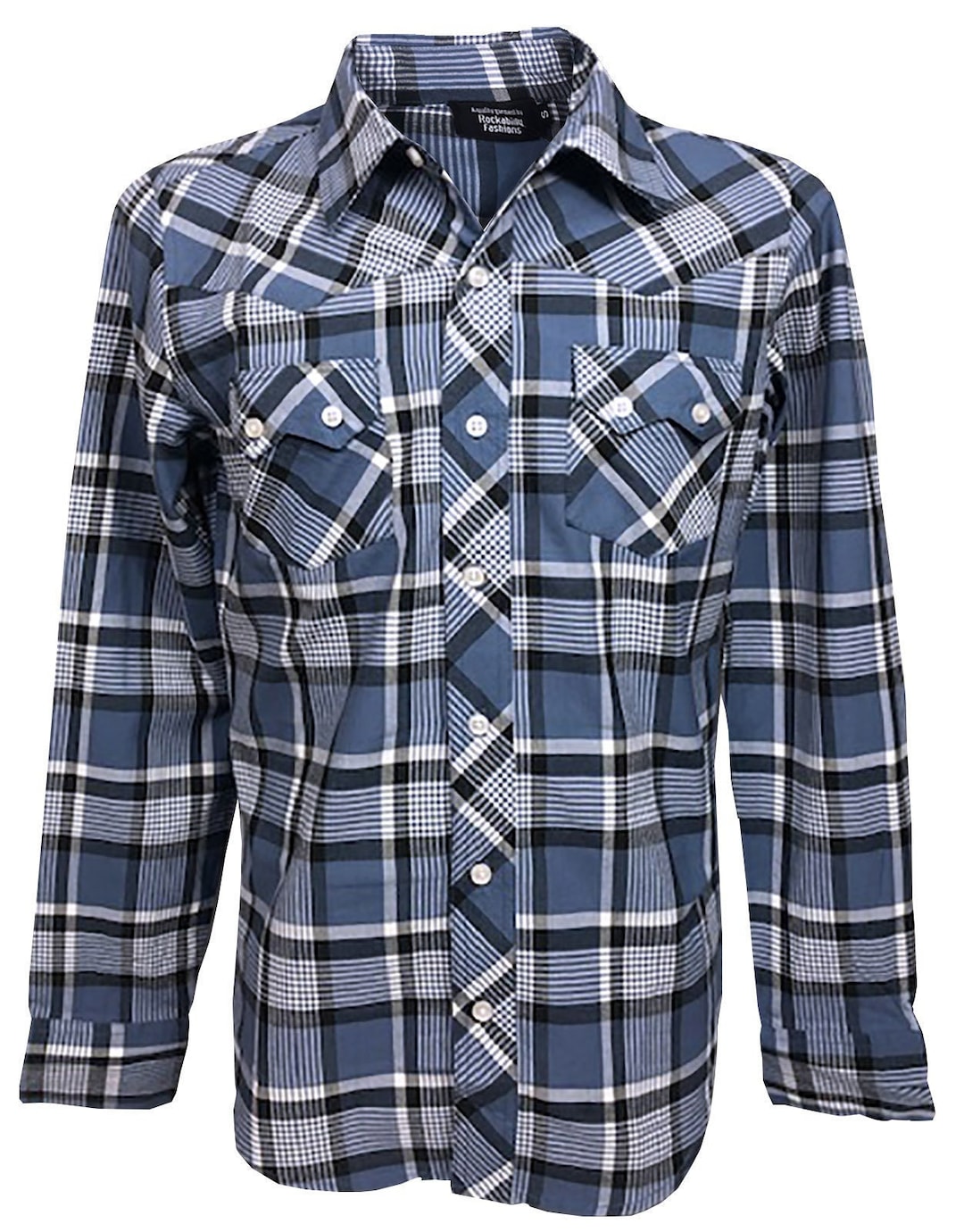 Blue Plaid Check Cowboy Shirt Western / Vintage Style. Country Retro ...