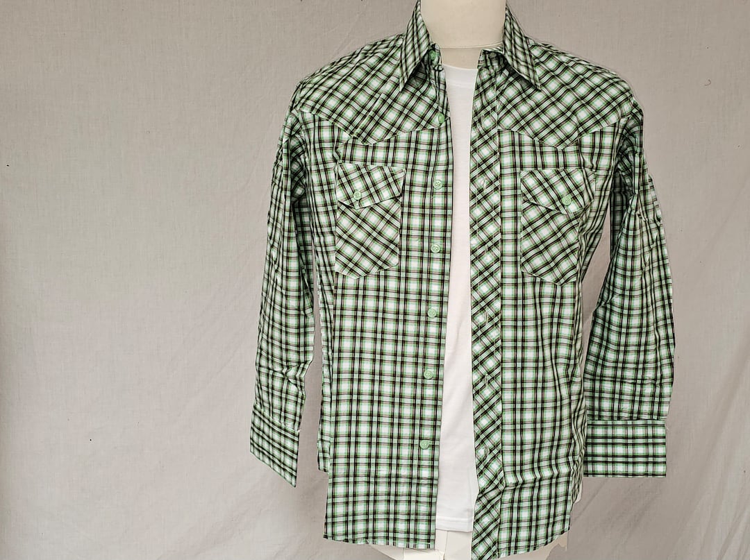 Vintage Style Green Check Shirt in Western / Swing Style. Country Plaid ...