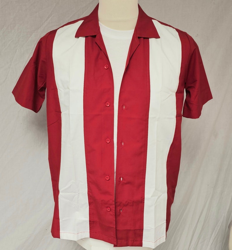Red White Bowling Shirt. Swing Rockabilly 50s Retro Men's Panel Shirt ...