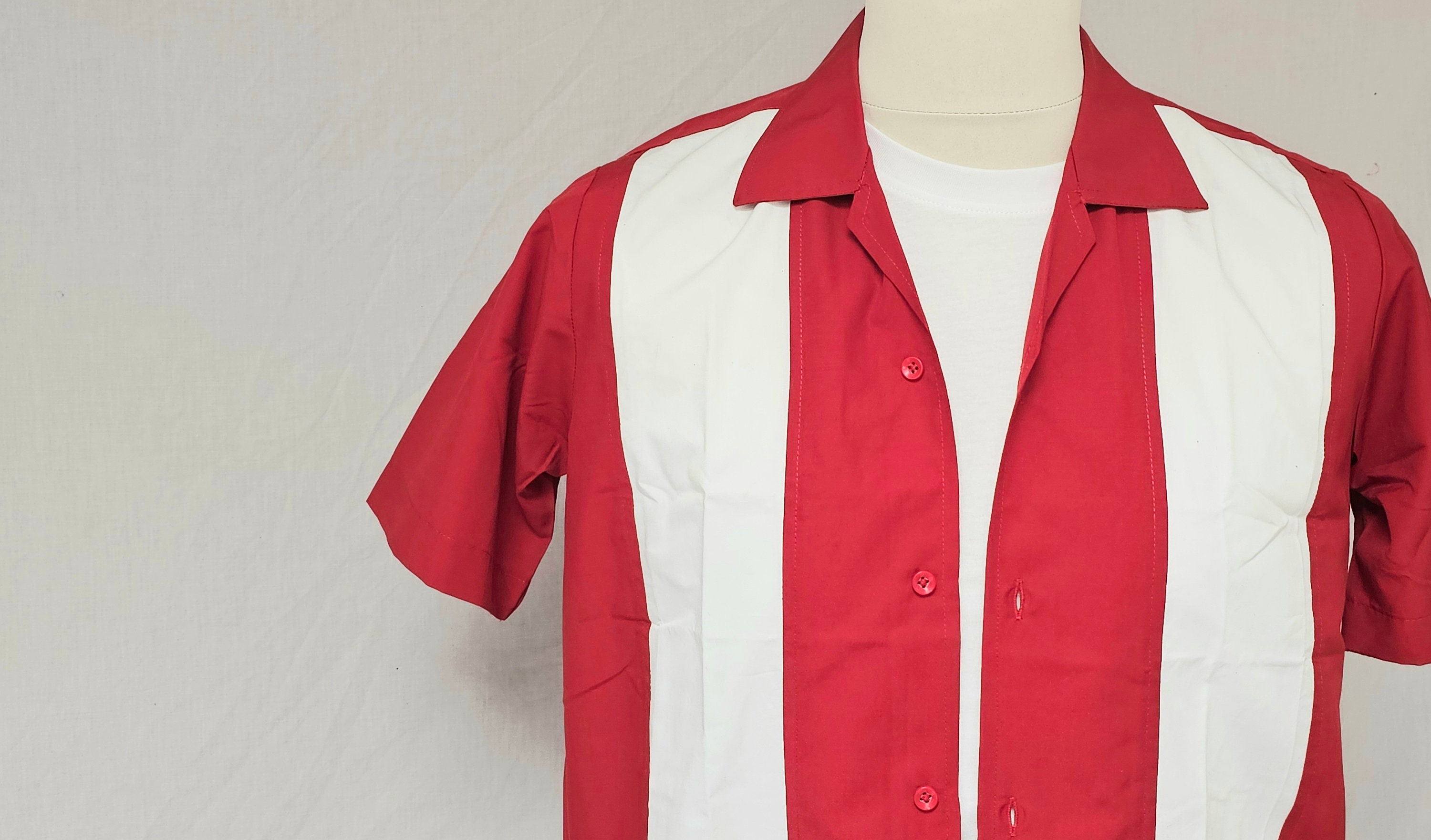Red White Bowling Shirt. Swing Rockabilly 50s Retro Men's Panel Shirt ...