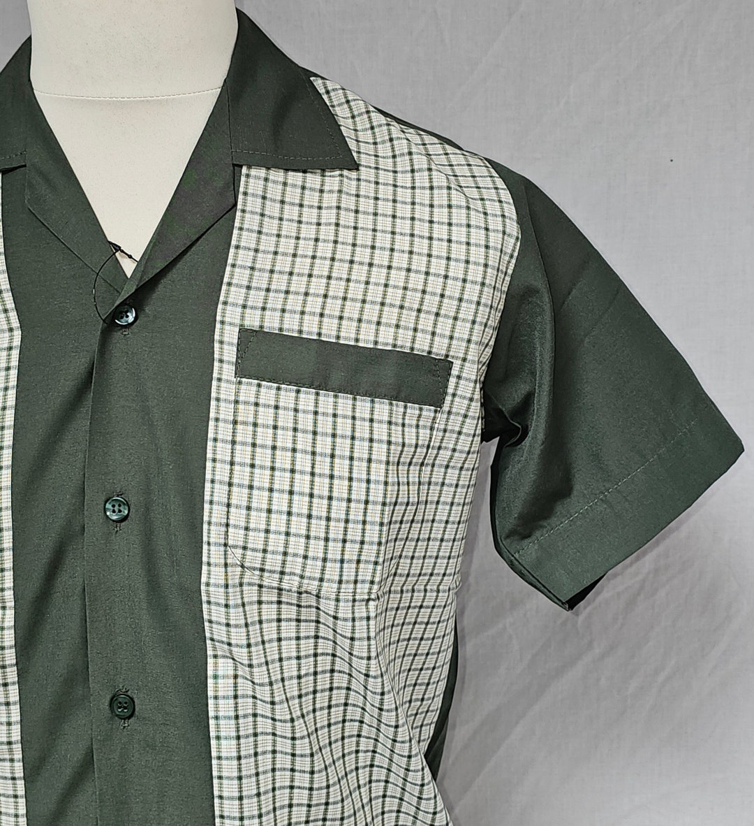 Green Check Shirt Swing Rockabilly 50s Retro Men's Shirt With Panels ...