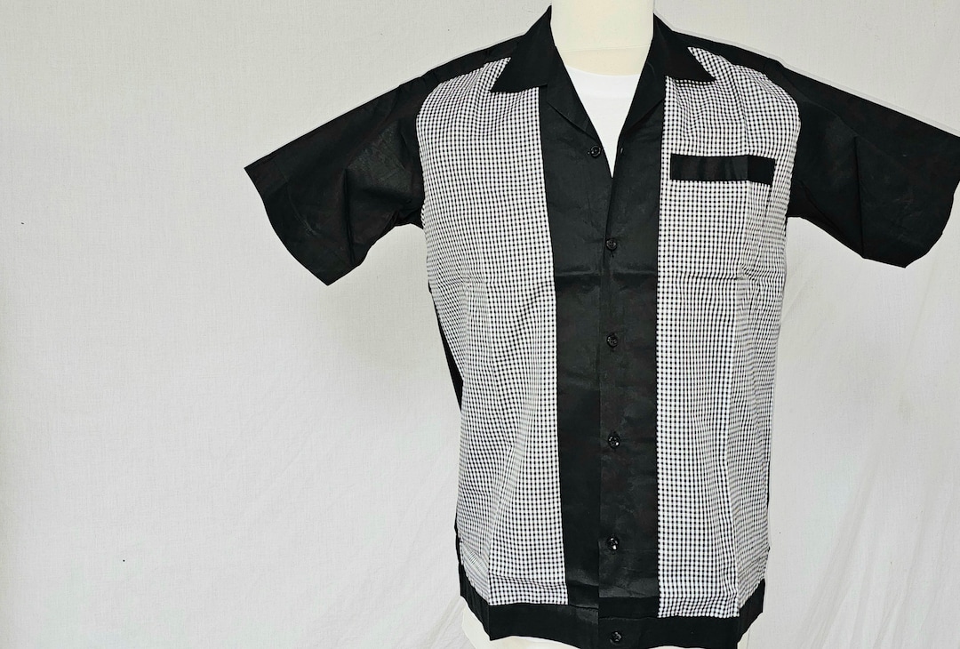 50's Reproduction Black White Gingham Check Shirt Swing Rockabilly. 100 ...