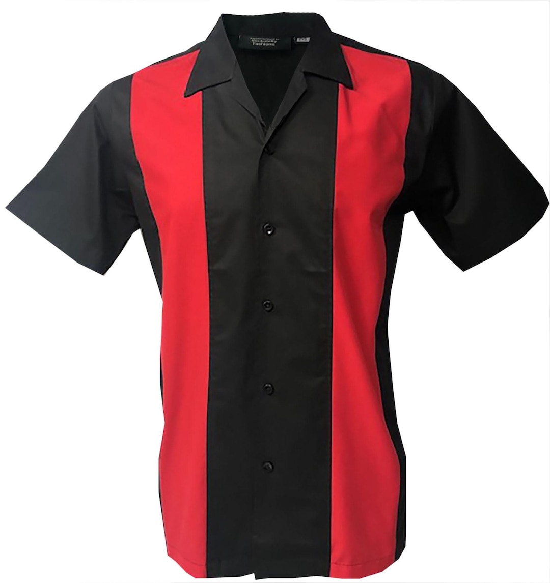 Red & Black Panel Bowling Shirt - 50s Rockabilly Style - Etsy UK