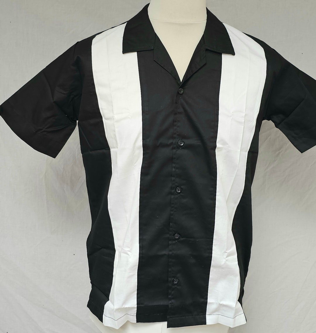 Black White Bowling Shirt. Swing Rockabilly 50s Retro Men's Panel Shirt ...