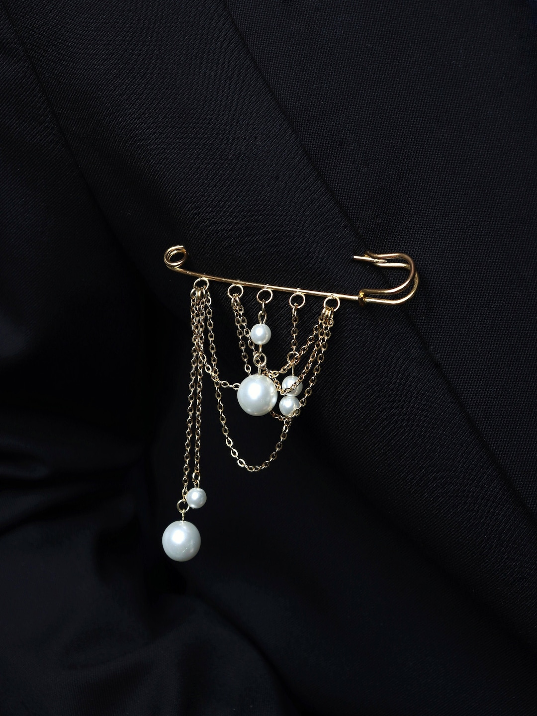 Safety Pin Brooch With Small Chains and Pearls - Etsy