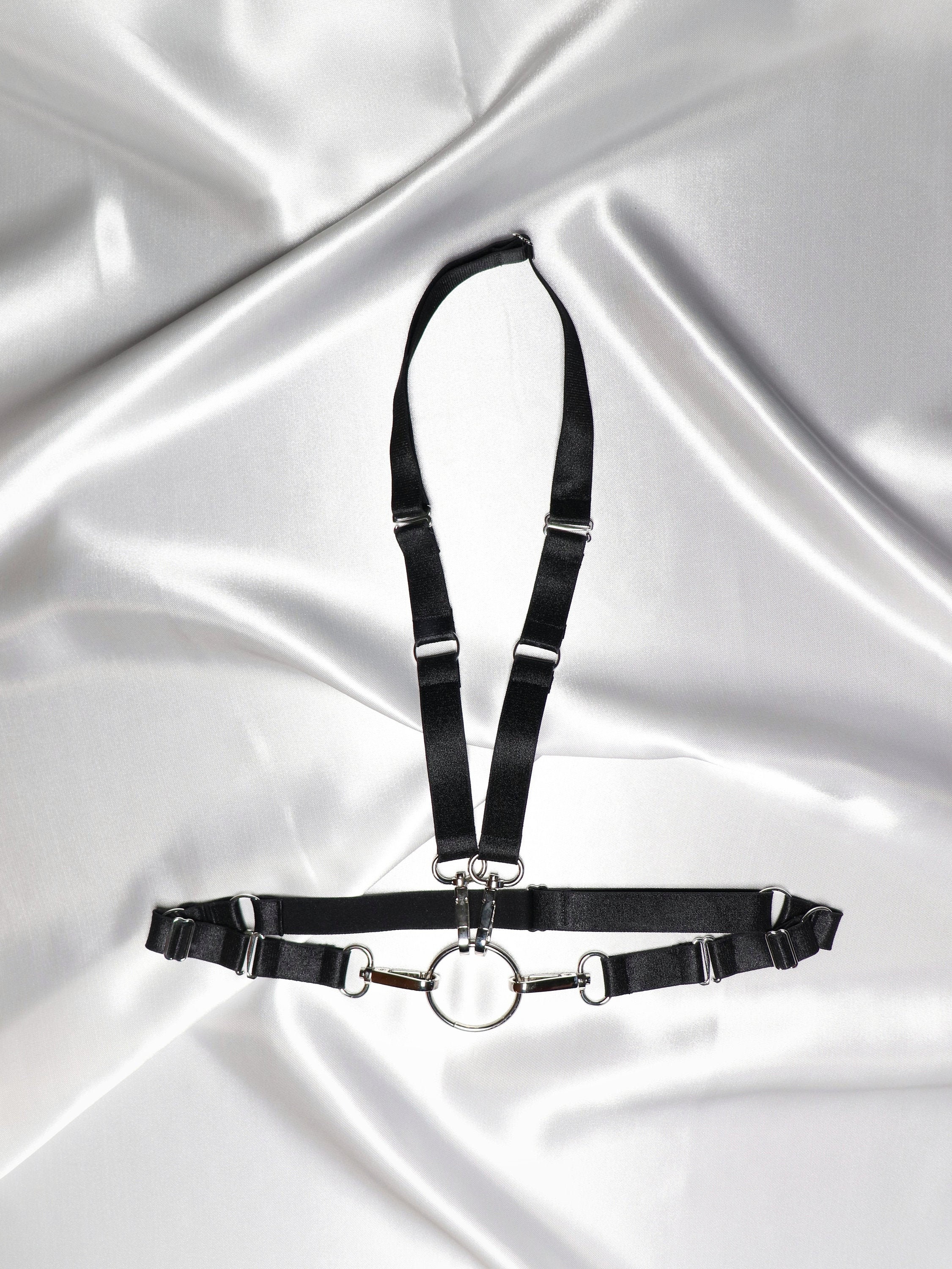 Satin body harness with O ring and large silver carabiners | Etsy