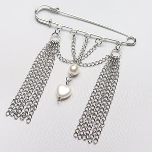 Safety Pin Brooch With Chain Tassels and Pearls - Etsy