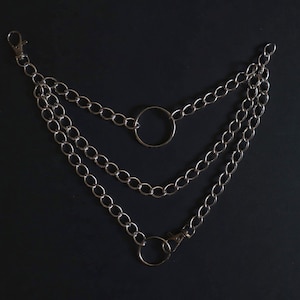 Three-row Necklace With Silver Color Chain and O Ring // Chain Choker ...