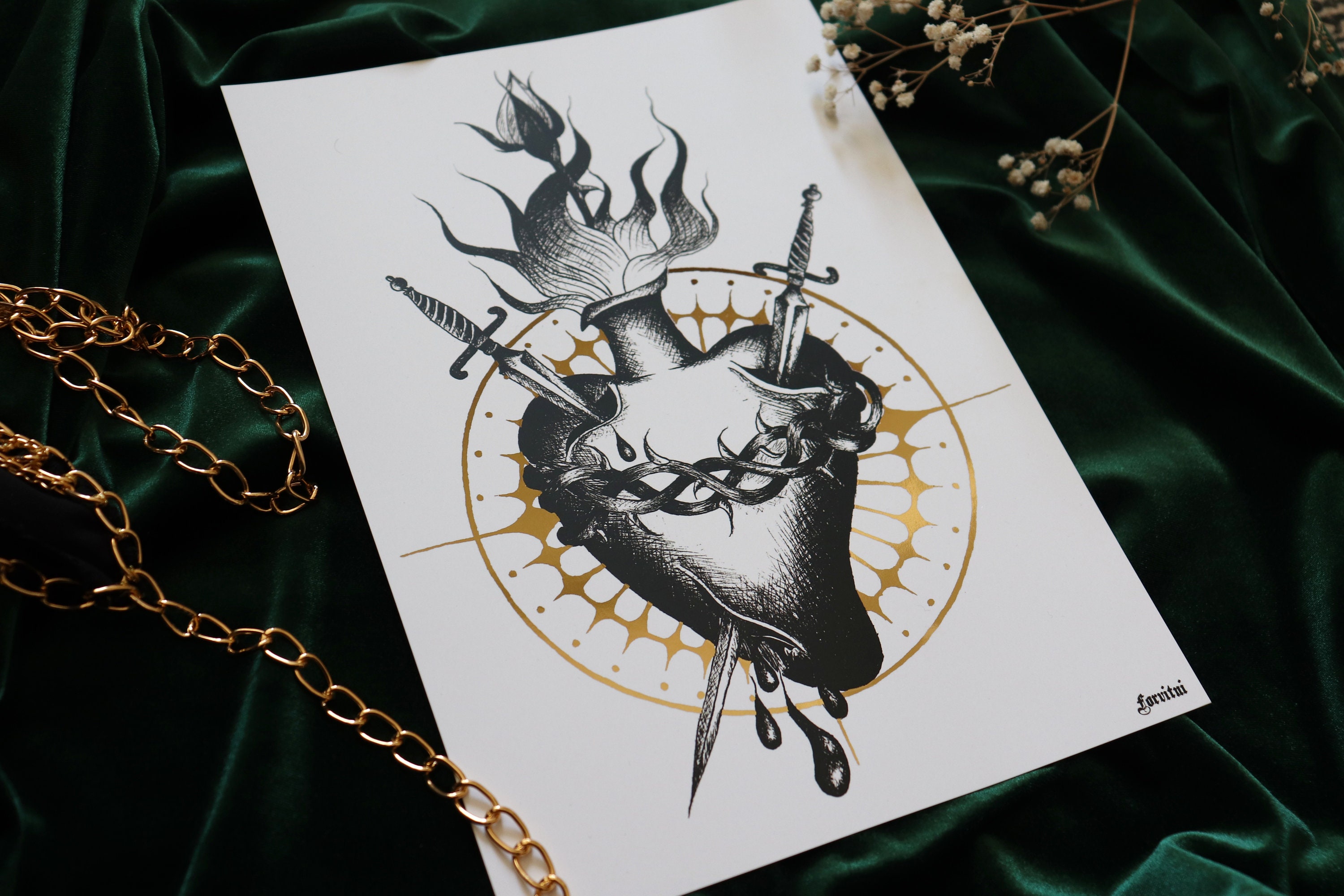 Print A4 Illustration Sacred Heart / Ex-voto With Goild Foil - Etsy