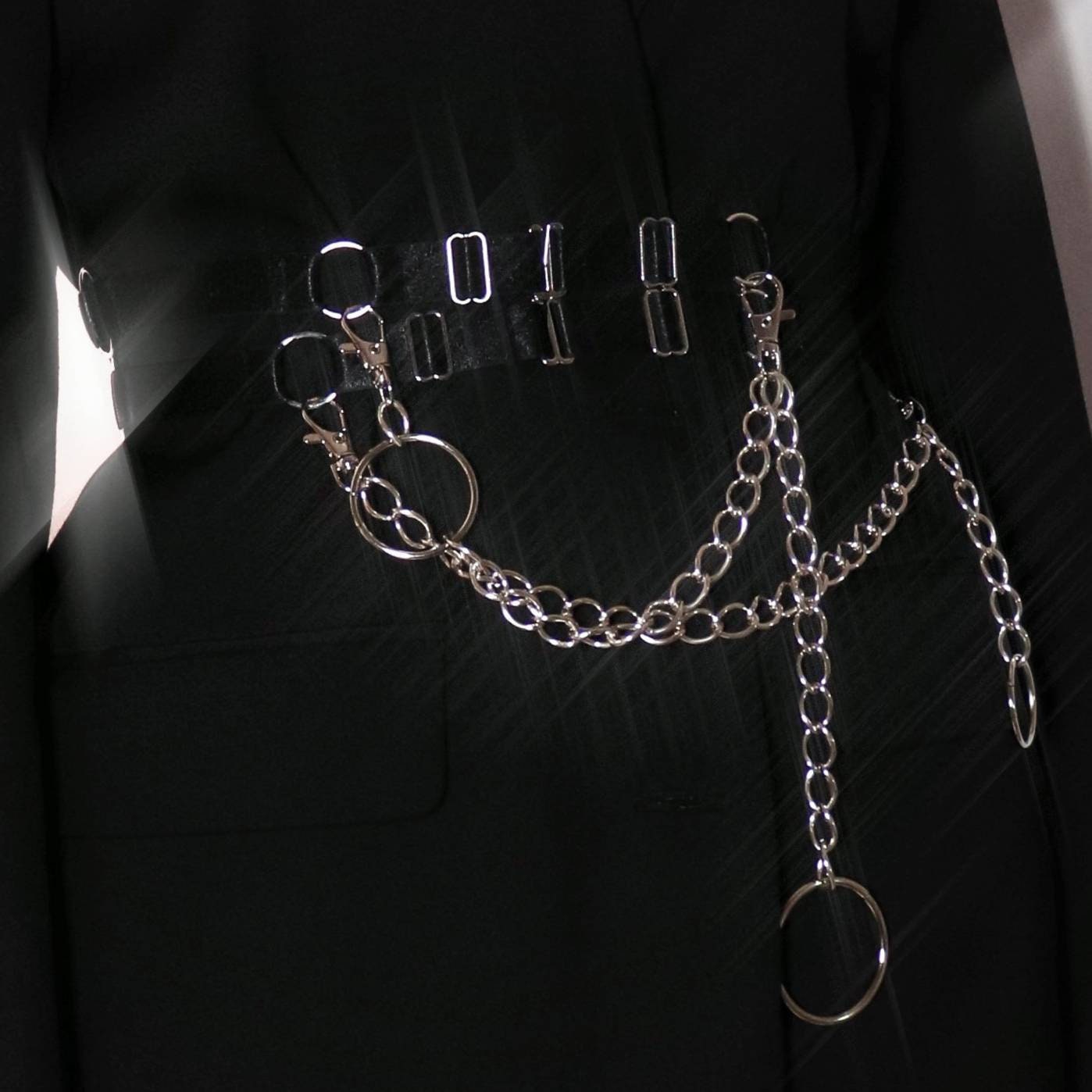 Elastic Satin Double Belt With Chains and O Rings | Etsy