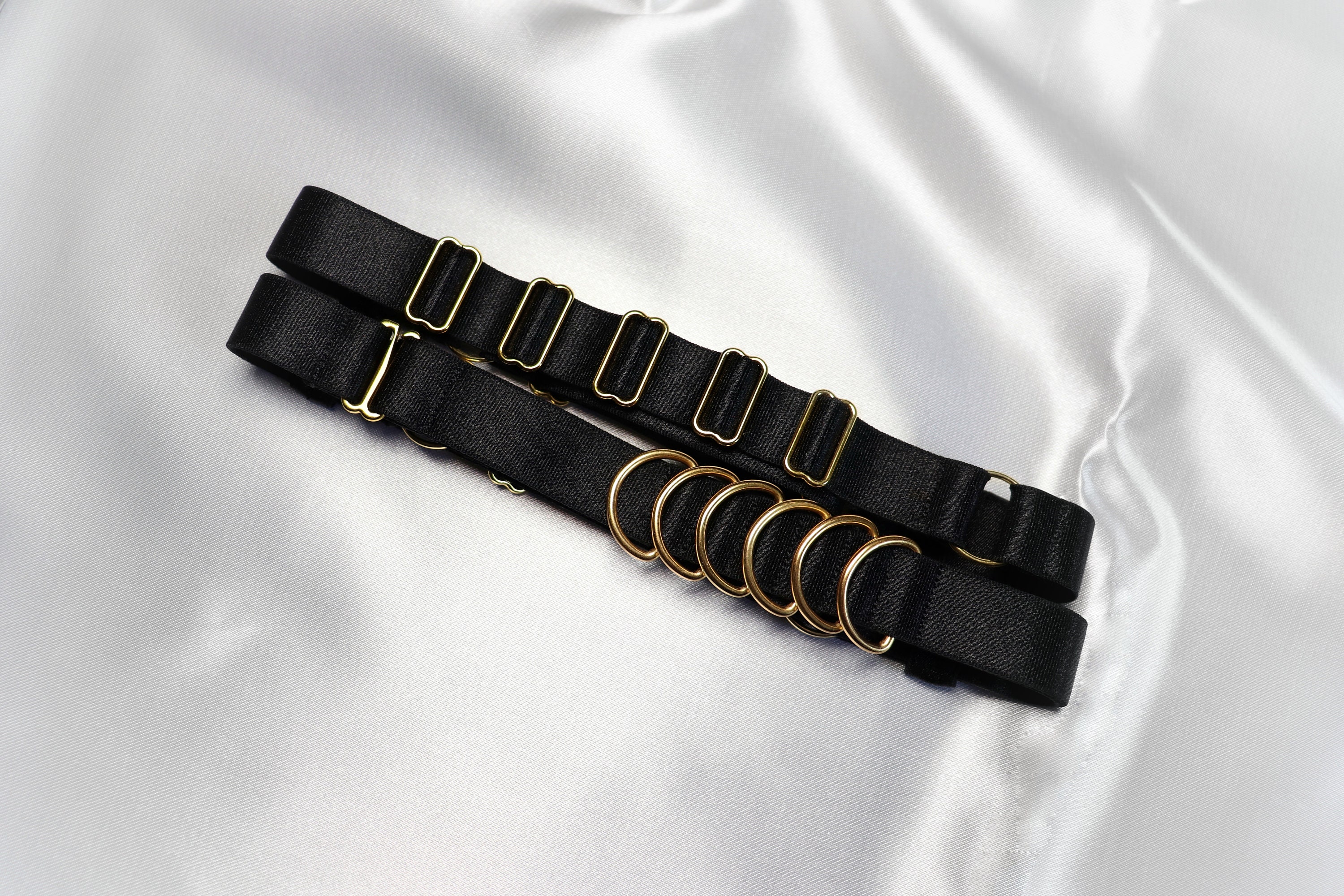 Elastic garter with two rows decorated with D rings and rings | Etsy