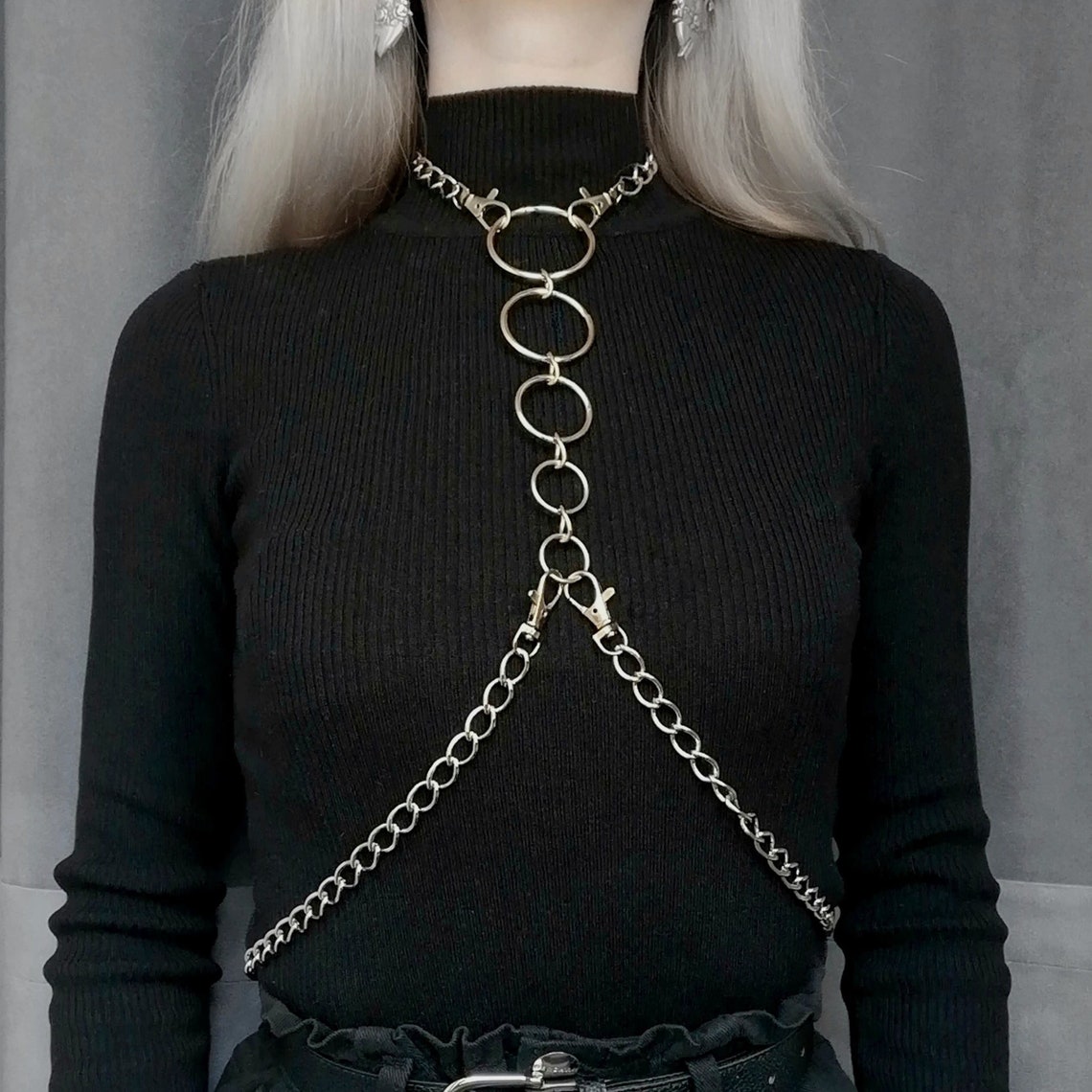Silver Color Chain Harness and Multiple Rings - Etsy