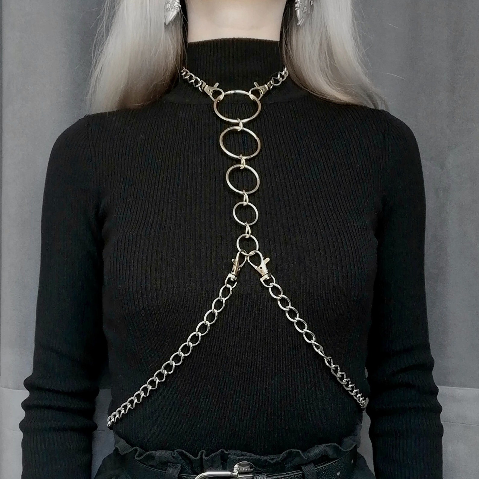 Silver Color Chain Harness and Multiple Rings - Etsy