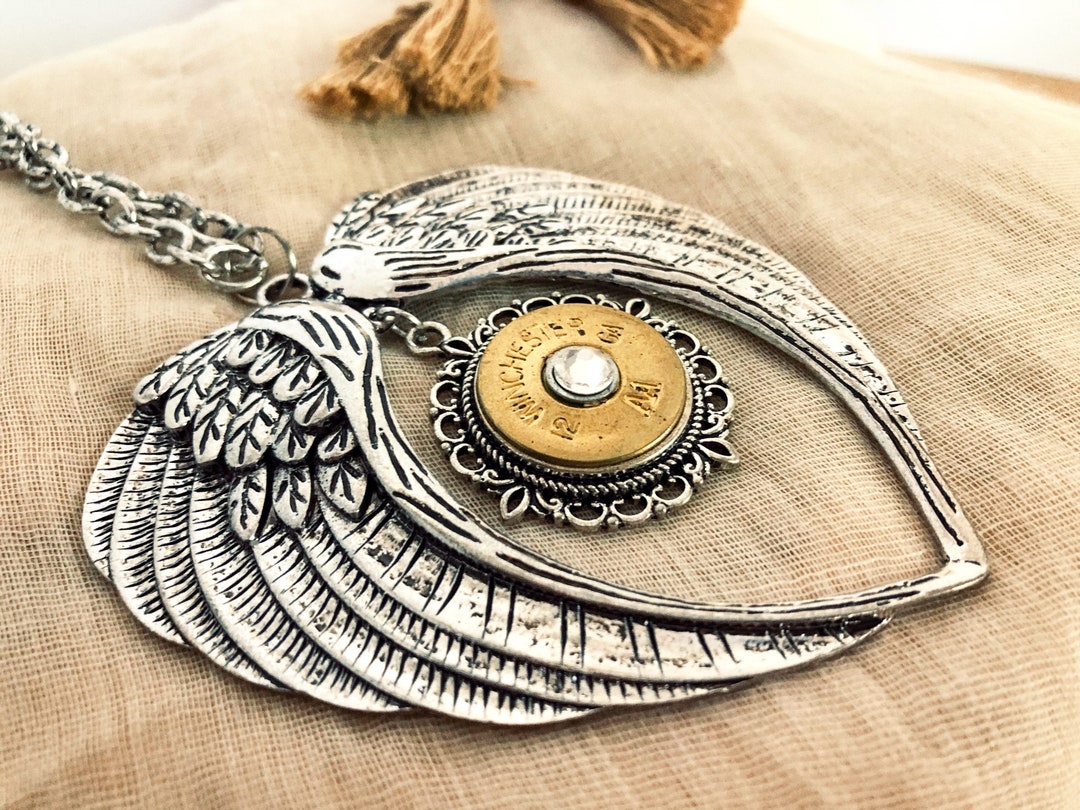 Angel Wings Pendant Necklace With 12 Gauge Shotgun Shell - Etsy