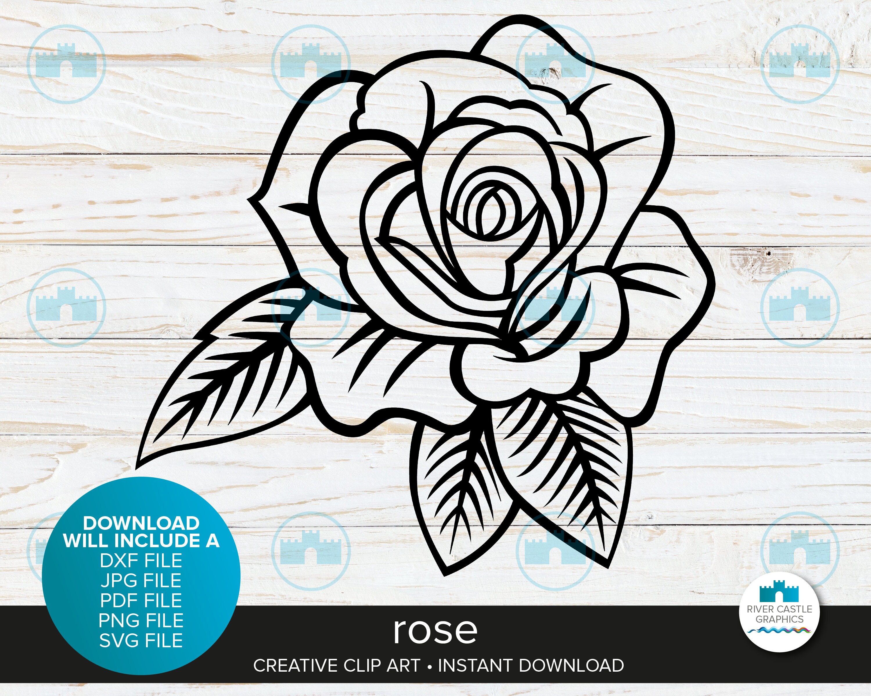 Rose SVG, DXF, PNG, Jpg, Pdf Rose Clipart, Vector, Files for Cutting ...