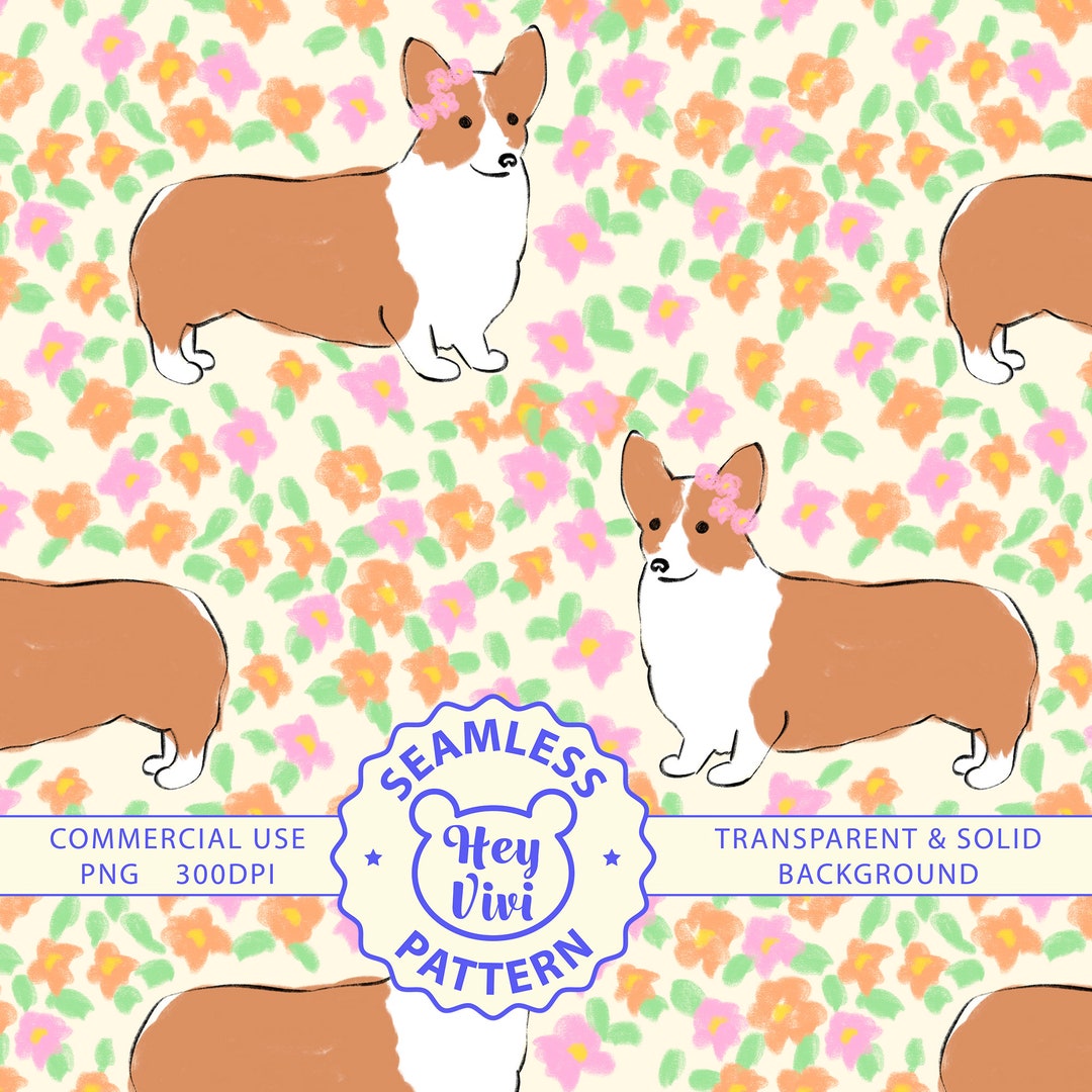 Corgi Floral Seamless Pattern, Cute Animal Dog Surface Pattern Tile ...