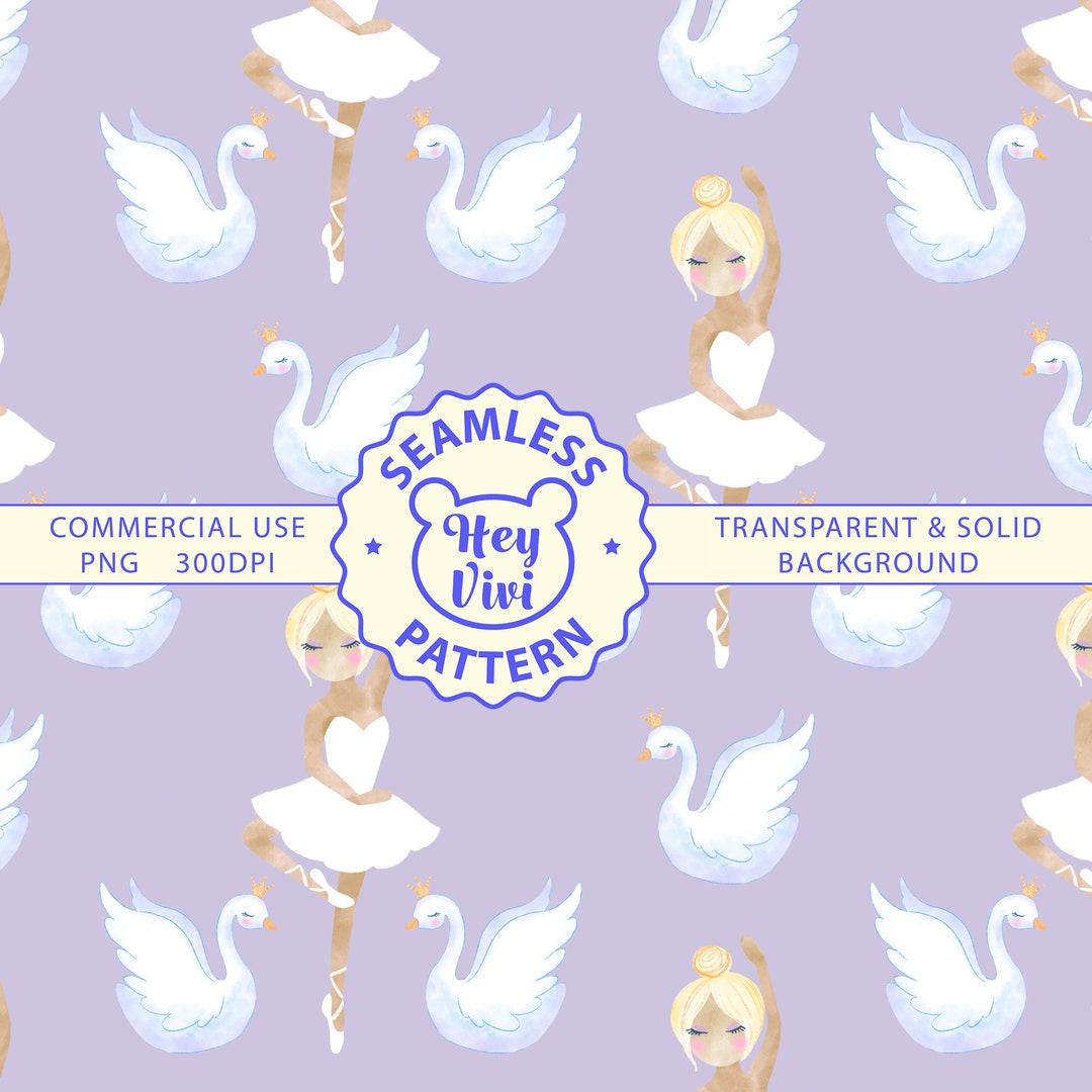 Dancing Ballerina Swan Seamless Pattern Png, Cute Girly Ballet Swan ...