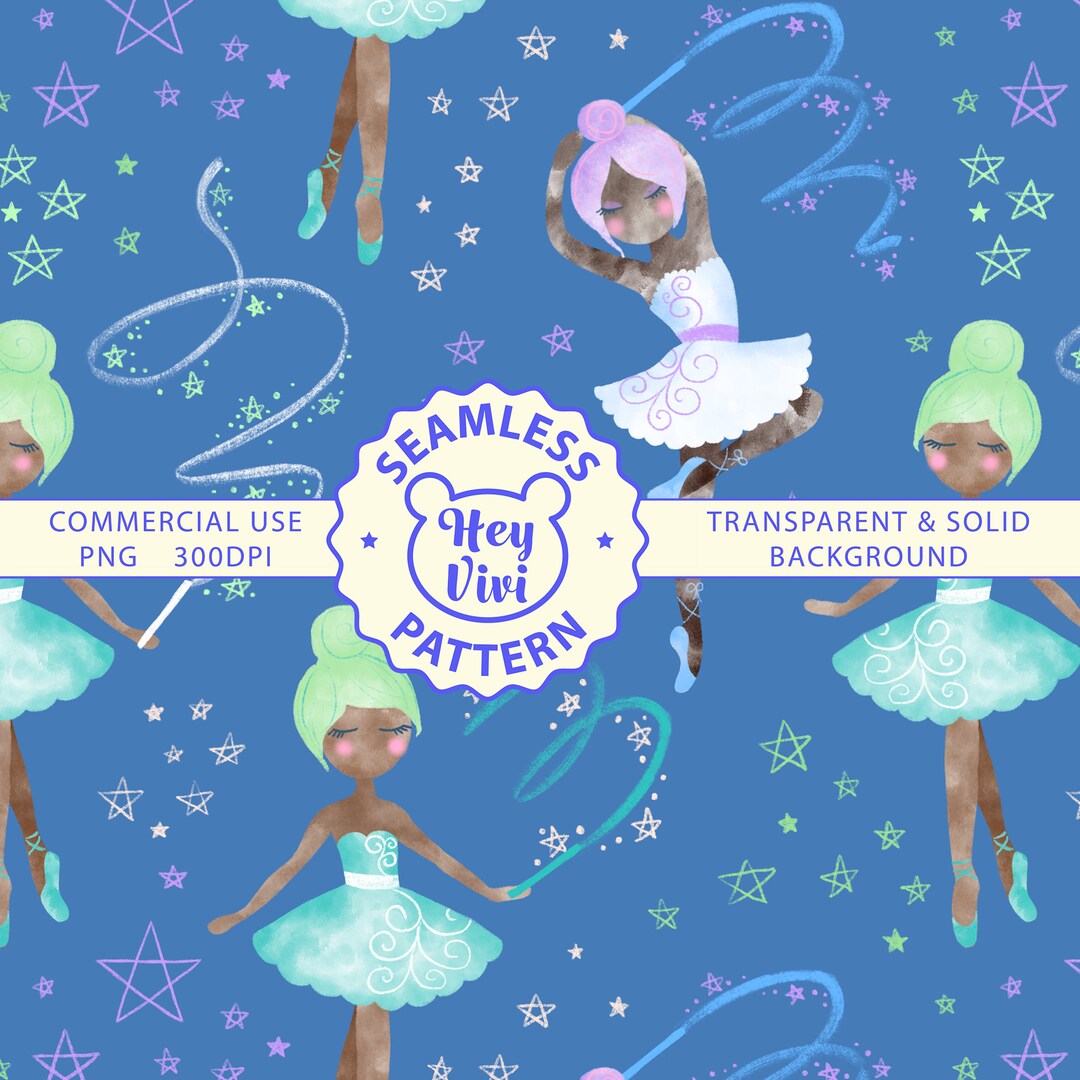 Ballerinas Seamless Pattern Png, Cute Girly Ballerina Blue Surface ...