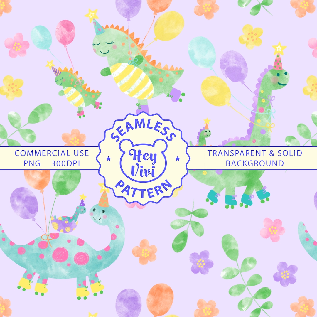 Dinosaur Seamless Pattern Png, Watercolor Cute Dinoparty Kids Surface ...