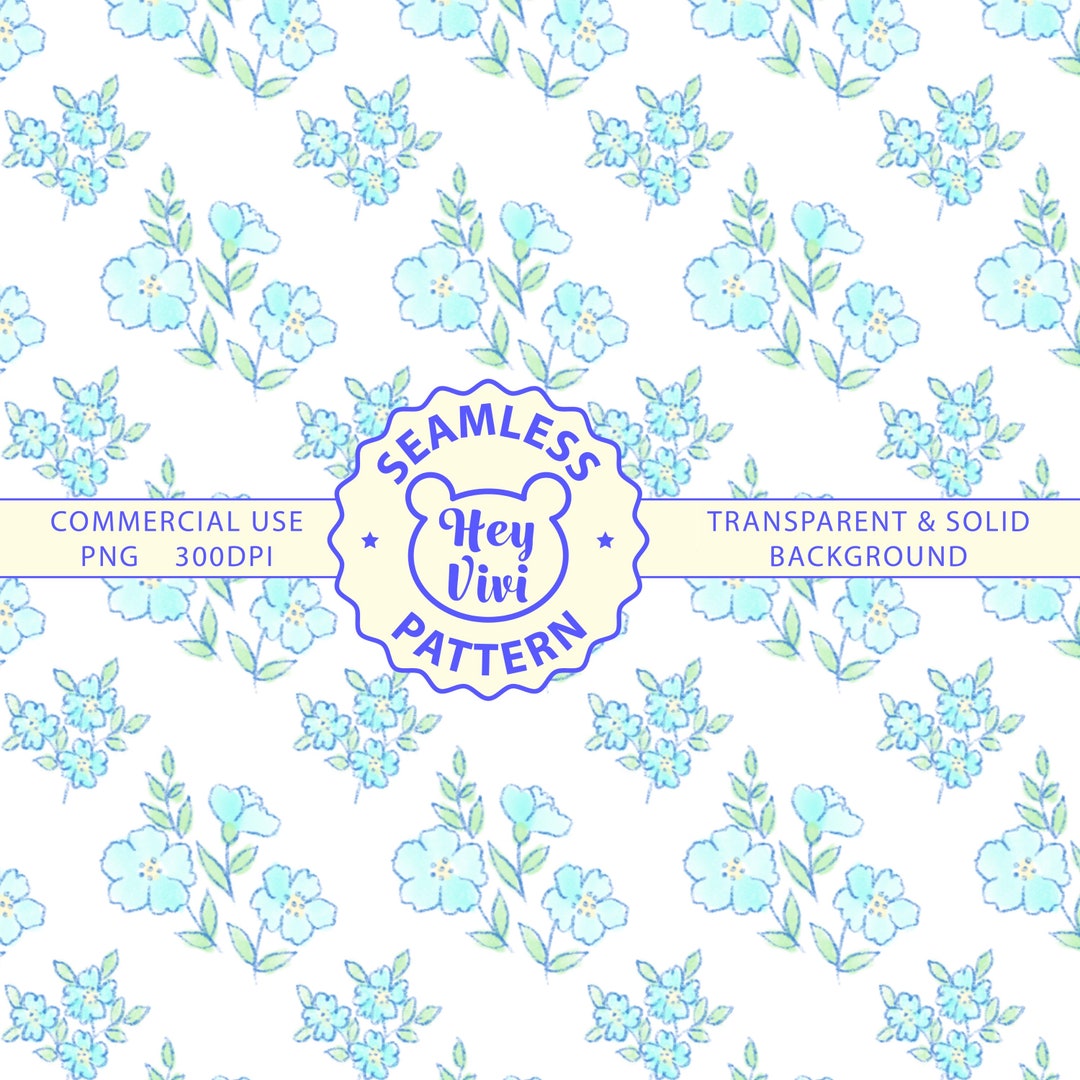 Baby Blue Floral Seamless Pattern Png, Kids Aqua Flowers Surface ...