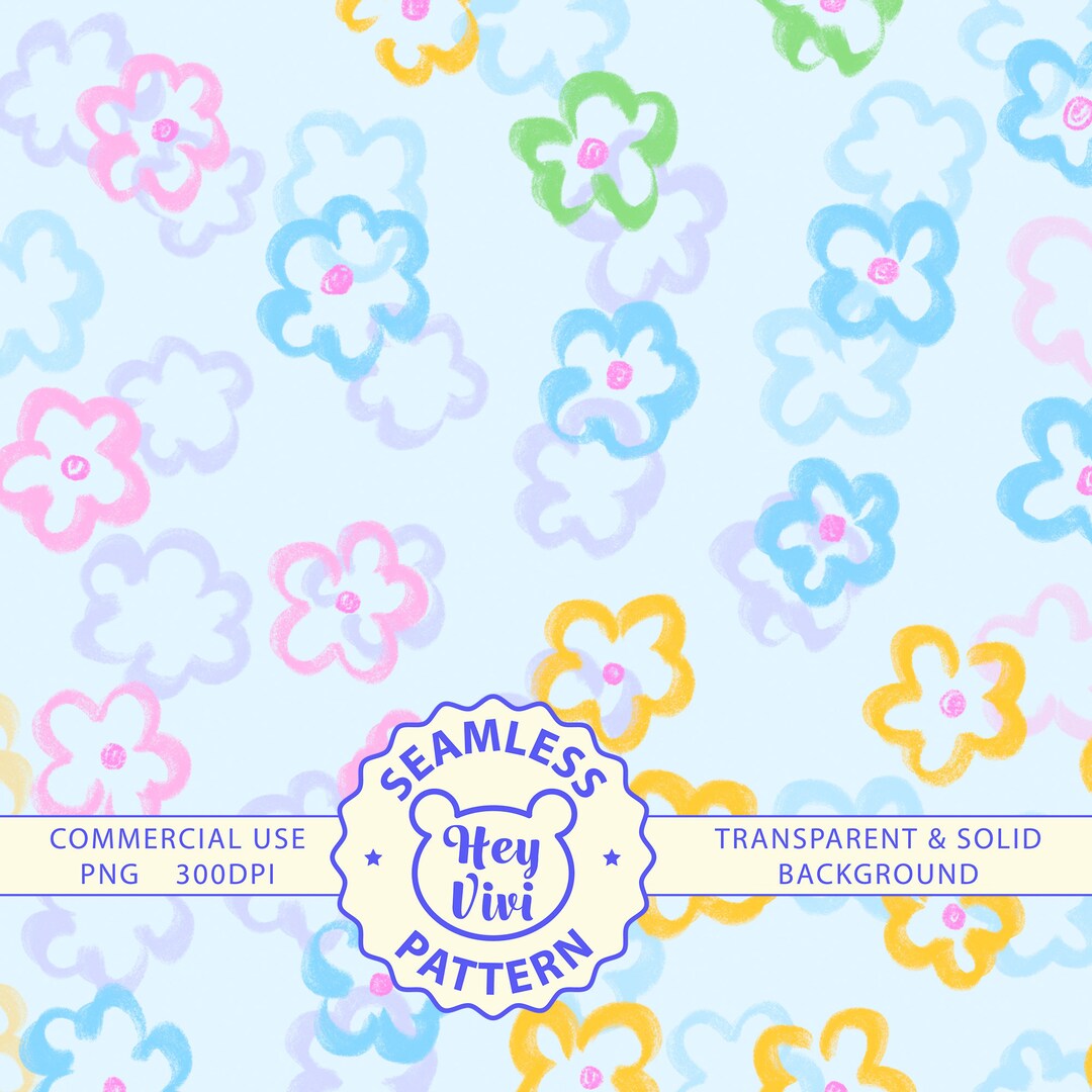 Cute Colorful Floral Seamless Pattern, Kids Blue Spring Summer Flower ...