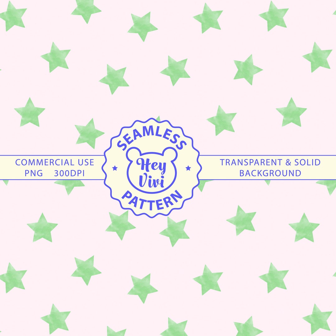 Watercolor Green Stars on Pastel Pink Background Seamless Repeating ...