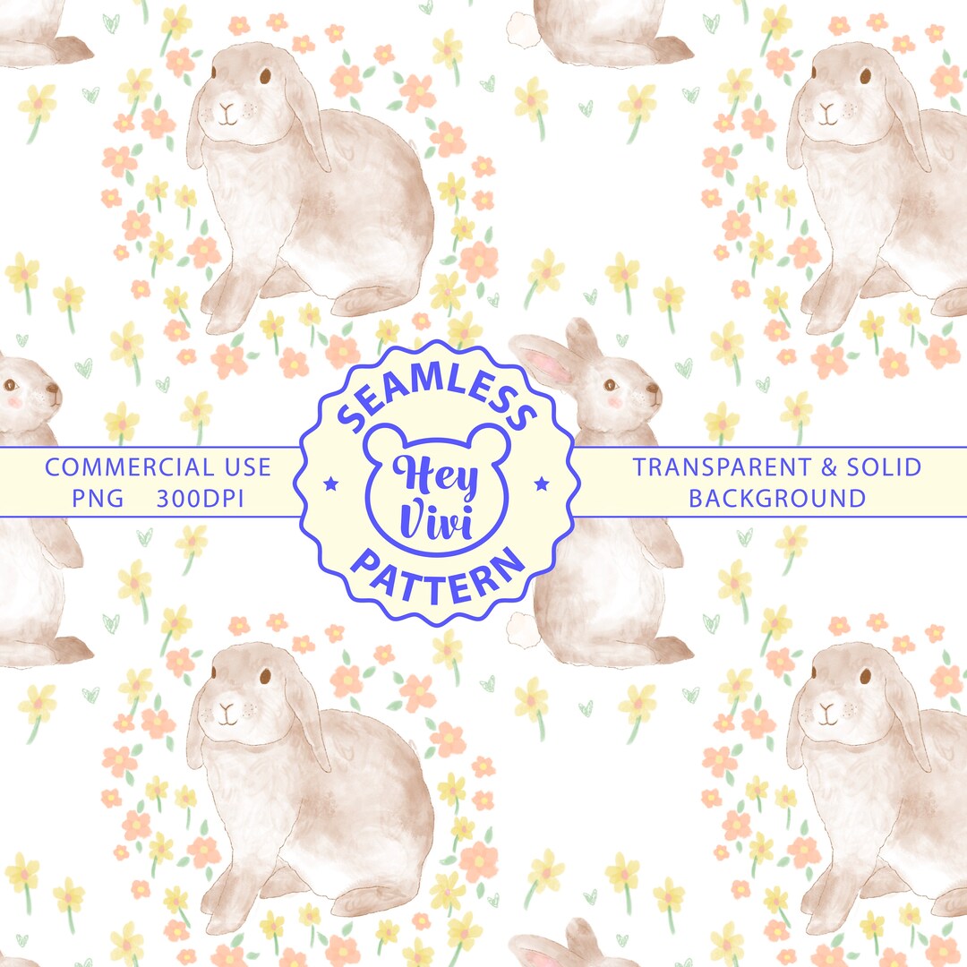 Bunny Rabbits Seamless Pattern Png, Cute Kids Unisex Watercolor Farm ...