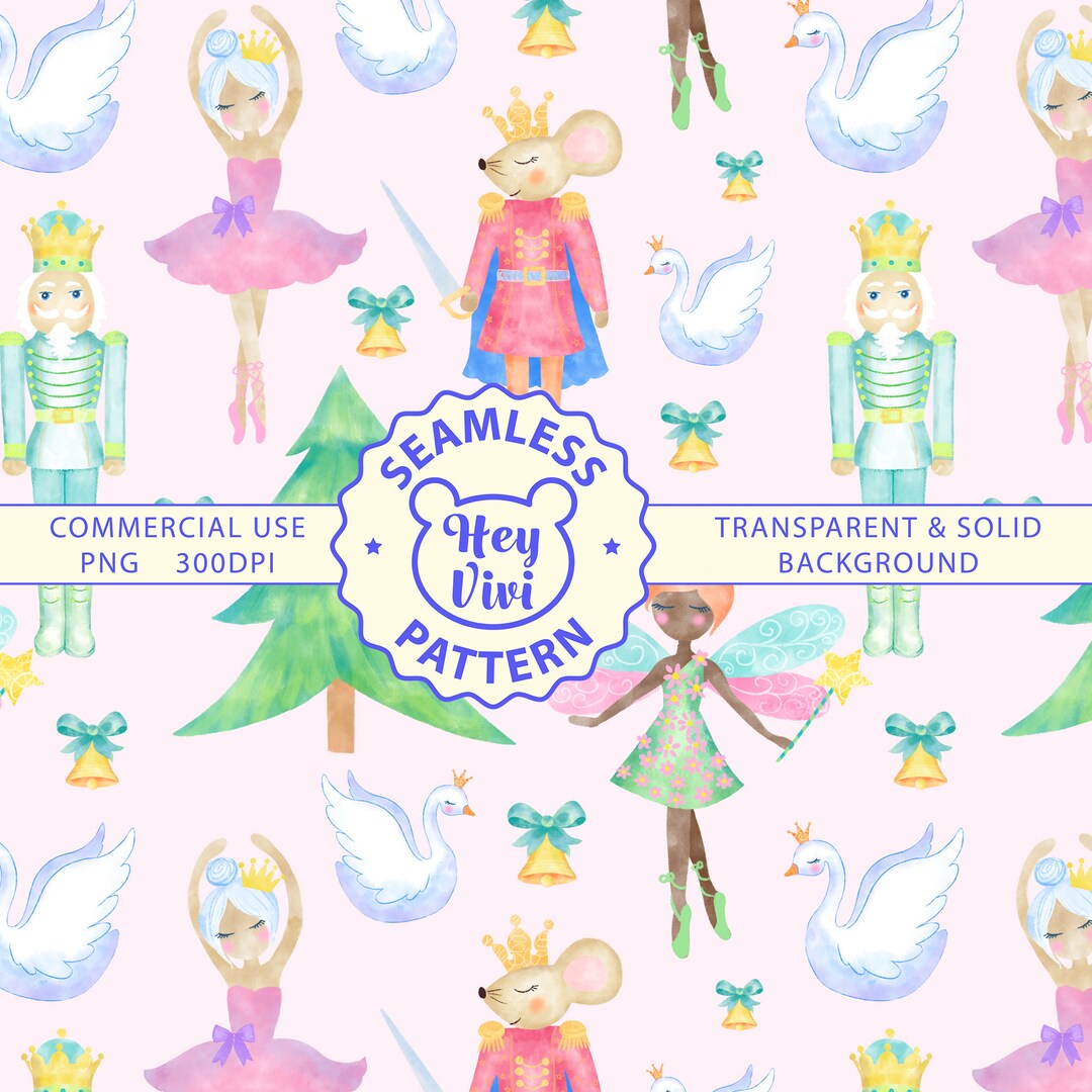 Nutcracker Christmas Seamless Pattern Png, Watercolor Ballerina Swan ...