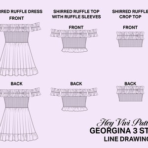 Shirred Dress Digital Sewing Pattern, Shirred Crop Top Pattern, Ruffle ...