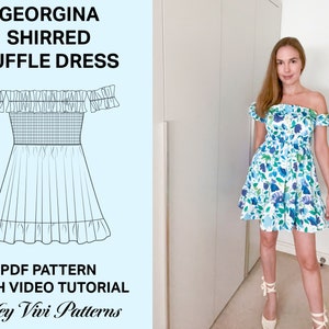 Shirred Dress Digital Sewing Pattern, Shirred Crop Top Pattern, Ruffle ...