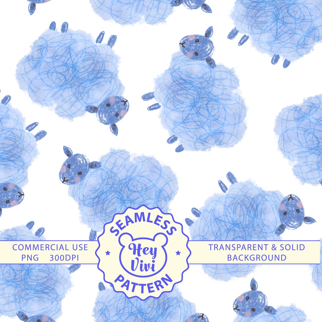 Cute Sheep Seamless Pattern, Blue Watercolor Farm Animal Surface ...