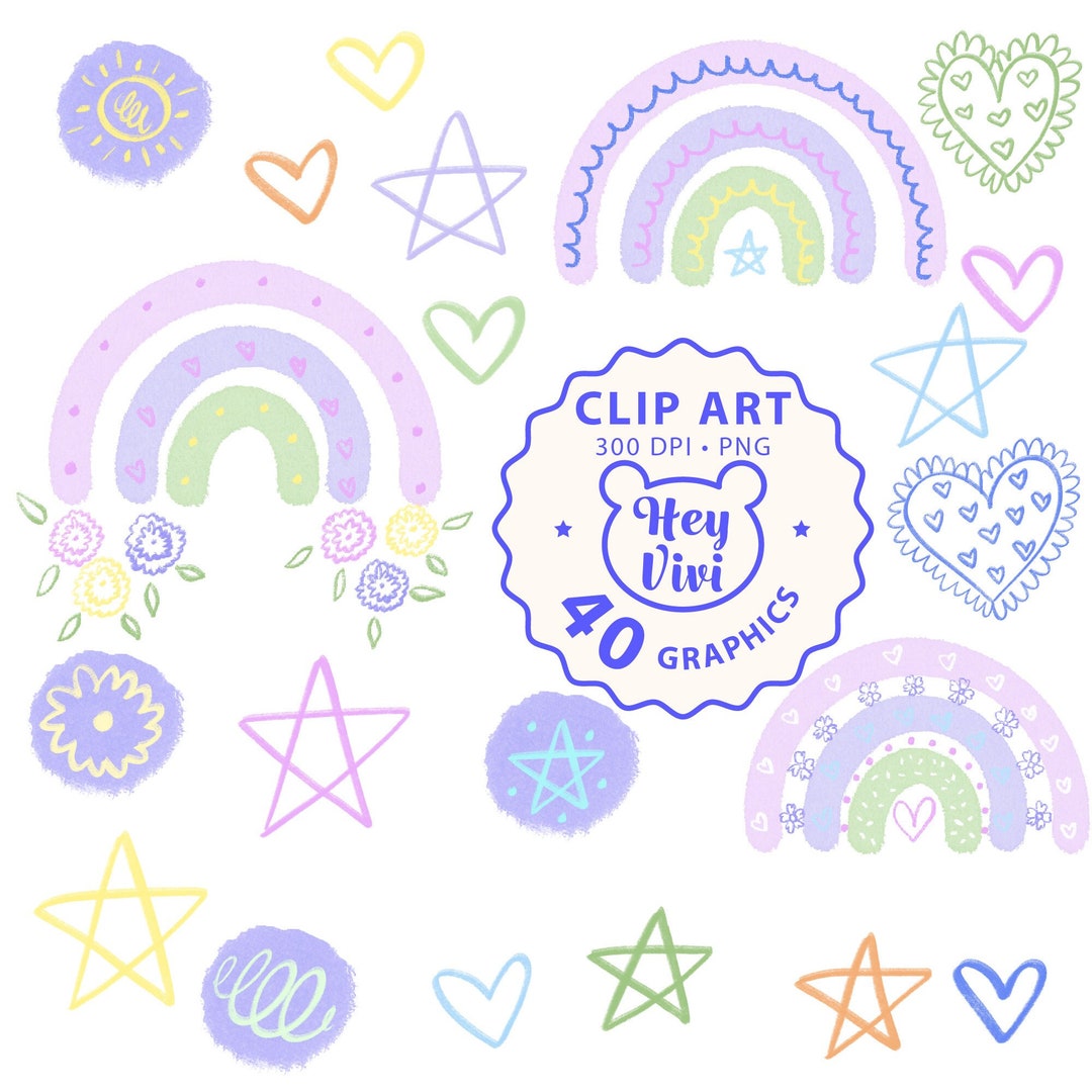 Cute Boho Rainbow Clipart Png Watercolor Pastel Pink Purple - Etsy