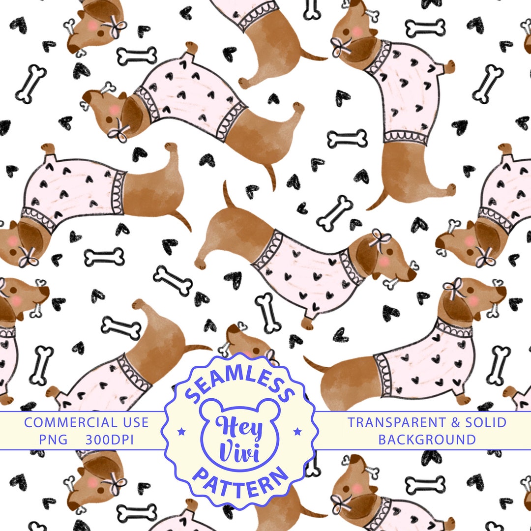Dachshund Wearing Pink Jumper With Dog Bones Seamless Pattern, Cute ...