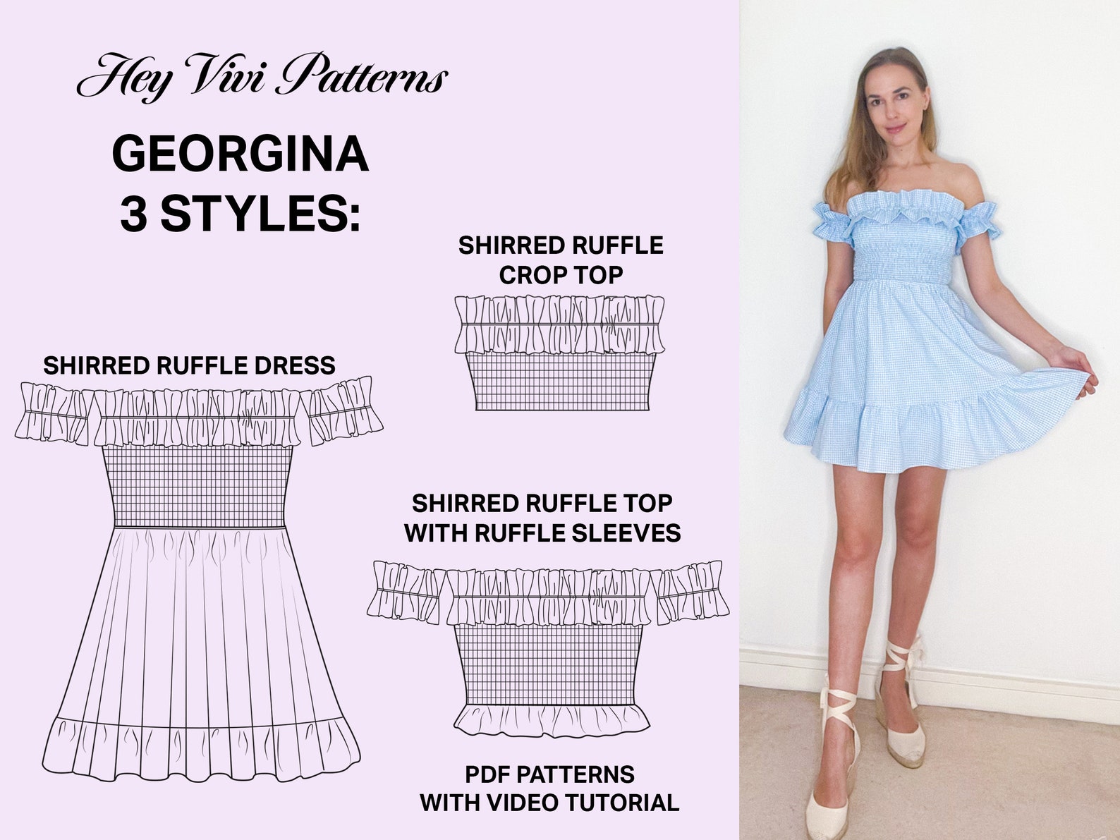 Shirred Dress Digital Sewing Pattern, Shirred Crop Top Pattern, Ruffle ...